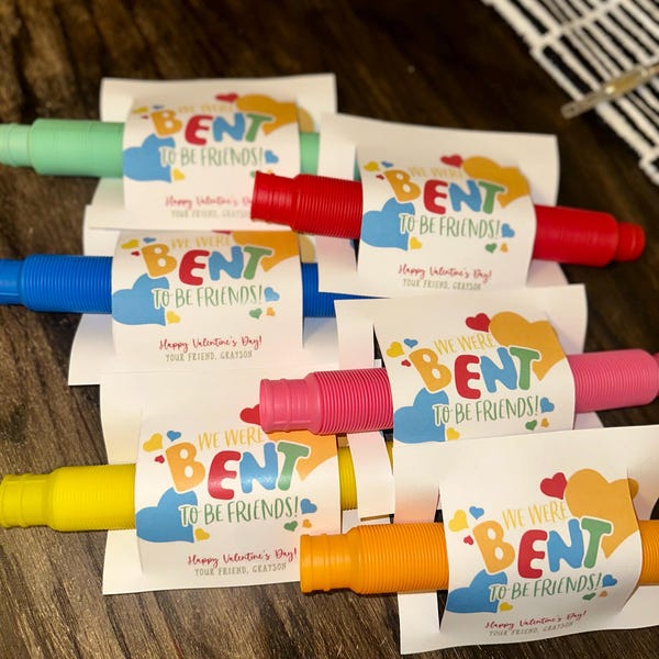 Fidget Pop Tube Valentine Printable, We Were Bent to Be Friends ...