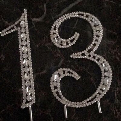 Large 5 Crystal Rhinestone NUMBER THIRTEEN 13 Cake Topper Silver 13th ...