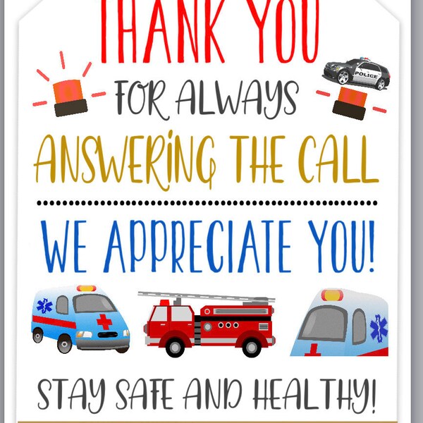 First Responders Appreciation Gift Tag, Thank You Gift Frontline ...