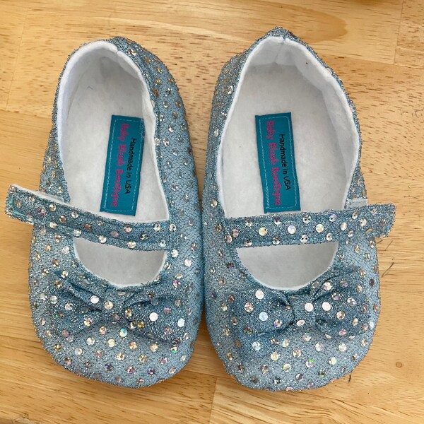Light Blue Sequin Baby Shoes Baby Ballerina Slipper - Etsy