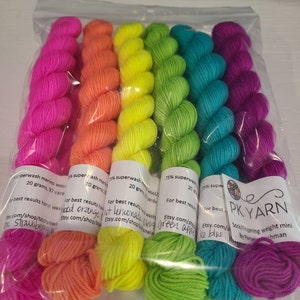 Rainbow Mini Skein Set Sock Yarn Mini Skein Set of 6 Neon - Etsy