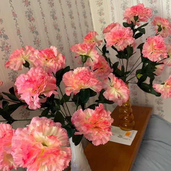 17" Faux Navy Blue Carnation Bush, 14 Heads, Long Stems, Artificial ...