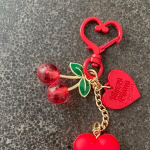 Red Cherry Keyring With Heart Clasp, Cute Cherry Keychain for AirPod ...