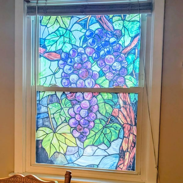 Custom Grape Stained Glass Window Film | Privacy Decorative Vineyard ...