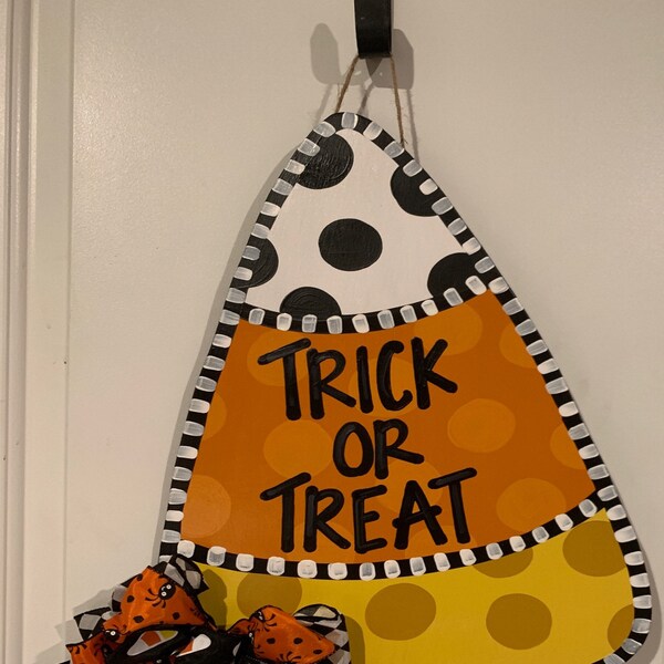 Halloween Door Hanger, Candy Corn Door Hanger, Fall Door Hanger, Trick ...