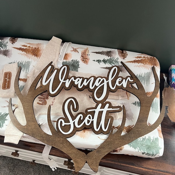 3D Personalized Deer Antler Sign | Boy's Antler Name Sign | Deer ...