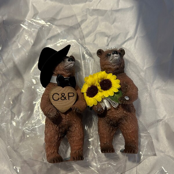 Brown Bear Grizzly Bear Fall Themed Wedding Cake Topper Sunflower ...
