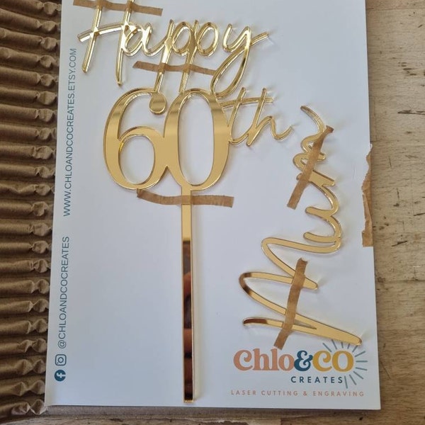Acrylic Happy 60th Birthday Cake Topper and Name Cake Charm, Gold ...