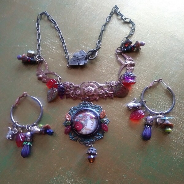 Vintage Art Nouveau Sylvia Massey Face Tree of Life Bib Necklace, Heart ...