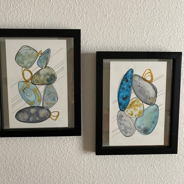 Abstract Stones, Watercolor Painting With Ink, Original 8x10” - Etsy