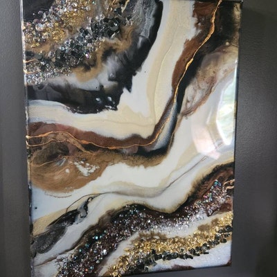 Large Tray & Coaster Set With Reflective Glass Rim, 18x11 Epoxy Resin ...