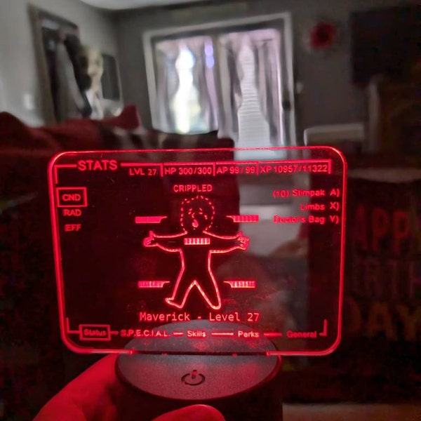 Custom Fallout Vault Girl Stat Screen Acrylic LED Light, Fallout Light, Video Game Light ...