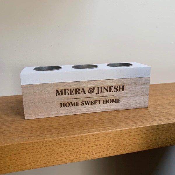 Personalised Classic Triple Tea Light Box - Tealight Box - New Home ...