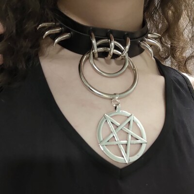 Pentagram Choker Hand Made Spiked Gothic Leather Choker Satanic Choker ...