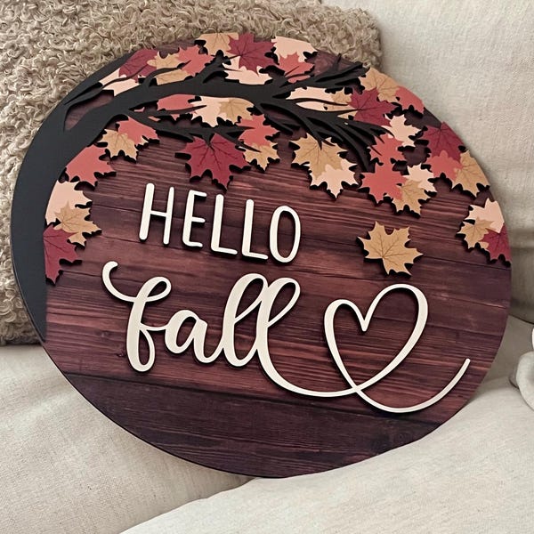 Hello Fall Door Sign, Autumn Door Hanger, Fall Welcome Sign, Autumn ...
