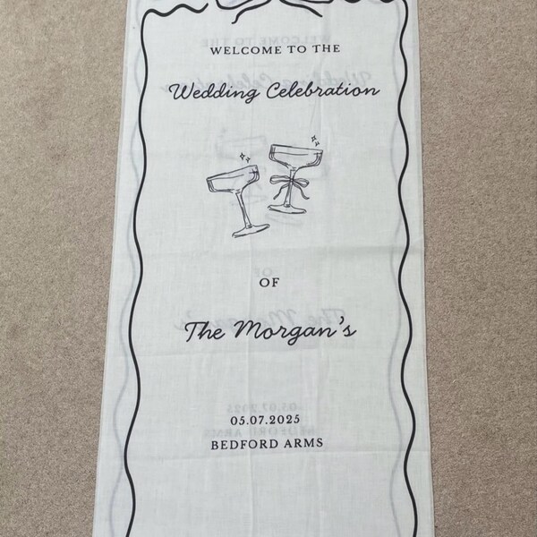 Welcome Fabric Sign, Sheer Sign, Personalized Wedding Welcome Sign ...