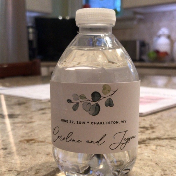 Watercolor Greenery Water Bottle Labels With Eucalyptus Leaves ...