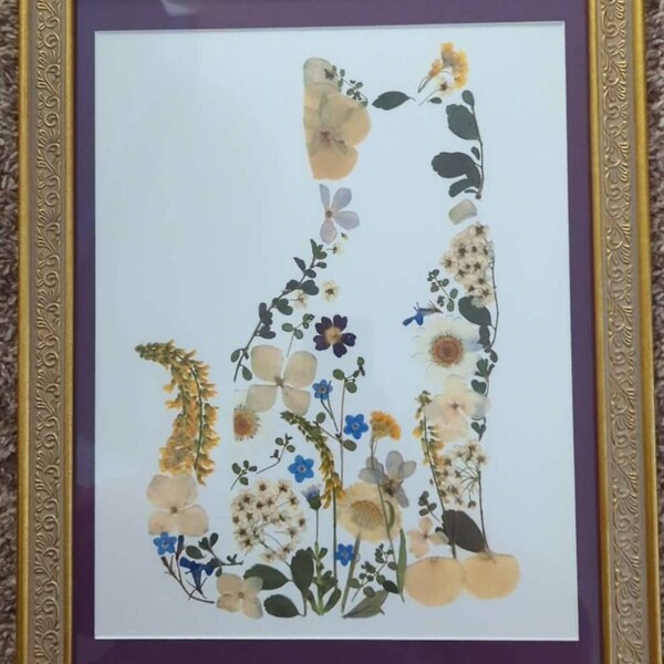 Pressed Flower Cat Print Wall Art, Cute Cat Gifts, Cat Nursery Art ...