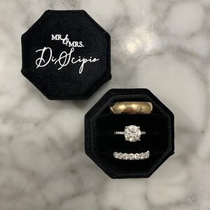 Triple Slot Octagon Velvet Ring Box Custom Wedding Ring Box Engagement ...