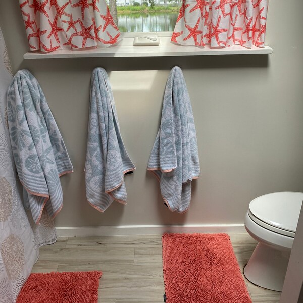 Salmon Coral Curtain Panels Nautical Coastal Living Home Decor Ocean ...