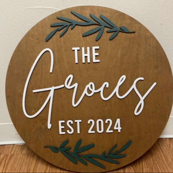Round Last Name Sign, Round Wedding Sign, Established Sign, Wedding ...