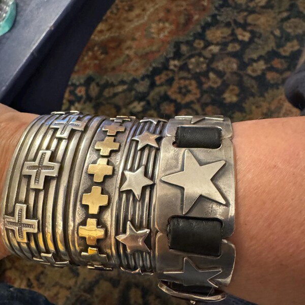 Navajo Artisan-tyler BROWN-3 Panel-lapis Cluster 2" Width Sterling Cuff ...