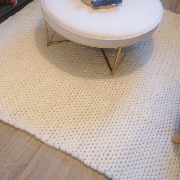 The Indoor Store - Hand Woven Chunky Wool Area Rug, Ivory/off-white ...