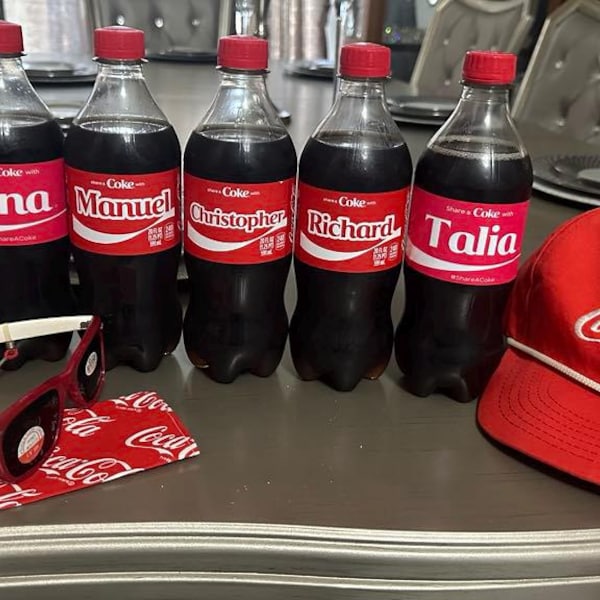 Custom Red Cola Bottle Label – Personalized Name Design for 710ml ...