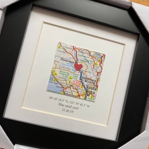 Framed Map & GPS Coordinates Custom Map Gift Latitude Longitude 5x5 ...