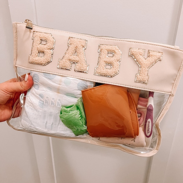 Baby and Mama Clear Pouch With Patches, Baby Shower Gift, Hospital Bag ...
