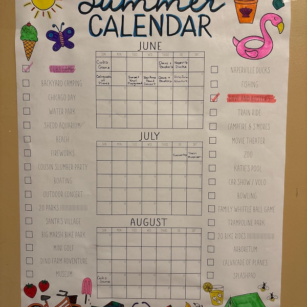 Printable Summer Calendar Poster, Summer Activities Calendar, Bucket ...