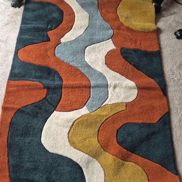 Modern Wall Rug – Abstract Sculptural Hand Tufted Wool Art in Organic ...