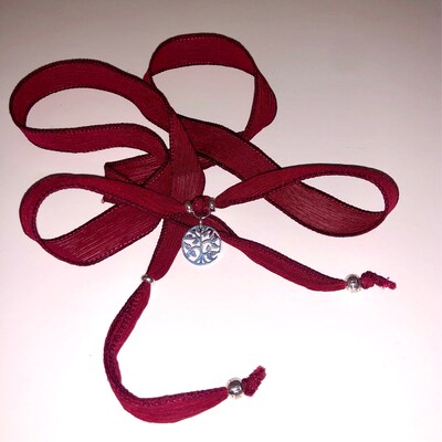 BLACK CHERRY Red Silk Ribbons, 5 Hand Dyed Handmade, Deep Red Jamnglass ...