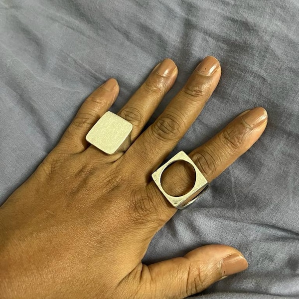 Silver Square Geometric Ring, Abstract Minimalist Ring R68 - Etsy