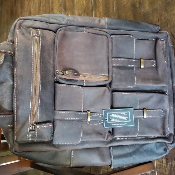 Personalized Full Grain Leather Backpack: Vintage Brown Travel Laptop ...