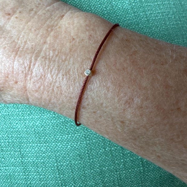 Diamond String Bracelet, 14k Gold & Diamond Friendship Bracelet, Silk ...