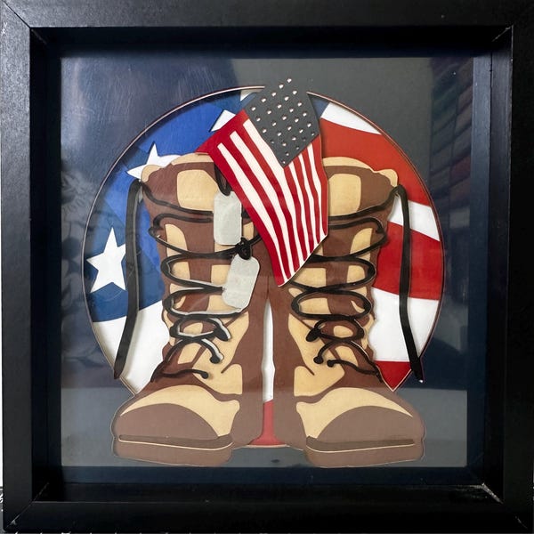 Boot Veteran Shadow Box, Veteran Shadow Box Svg, Soldier Light Box Svg ...