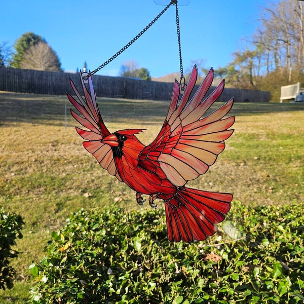 Red Cardinal Suncatcher, Cardinal Acrylic Window Hanging, Bird Lover ...