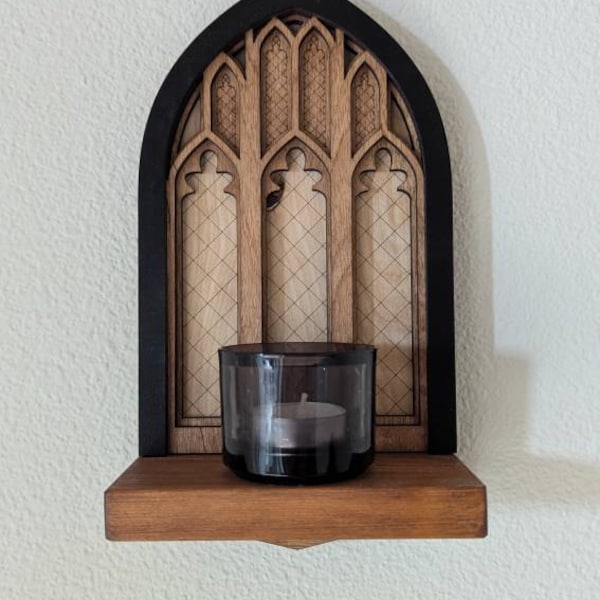 Gothic Cathedral Arch Wall Shelf B - Wood Candle Sconce, Altar or Plant ...