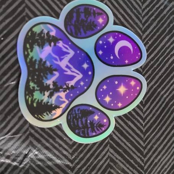 Paw Print Sticker, Holographic Dog Sticker, Hiking Vinyl Sticker, Dog ...