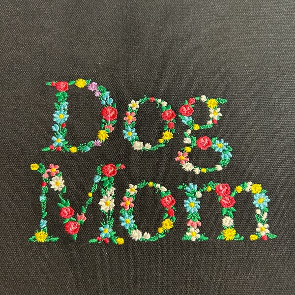 Machine Embroidery Design DOG MOM in Floral Letters 11" Hoop Dainty ...