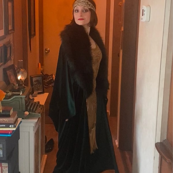 Custom Made-hunter Green Velvet Cocoon Robe-faux Fur Collar-old ...