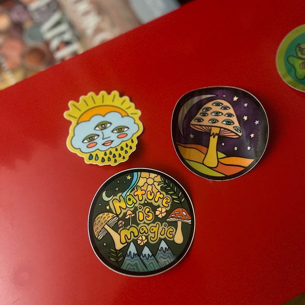 Nature is Magic Holographic Sticker – Trippy Mountains, Mushrooms, Sun ...