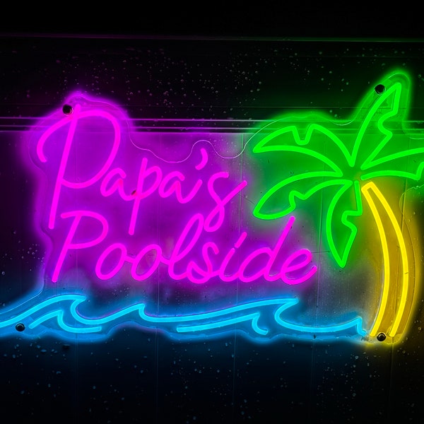 Poolside Sign Custom Neon LED Sign Pool Bar Decor Poolside Oasis Sign ...