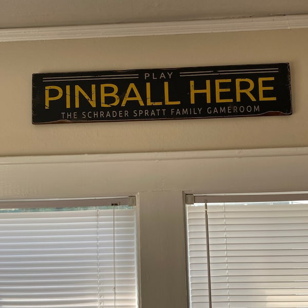 Play Pinball Here Wood Sign, Custom Gamer Man Cave Sign, Family Name ...