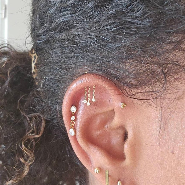 14k Solid Gold Sunburst Stud Earring Dainty Star Cartilage Stud Tiny Conch Stud Helix Stud ...