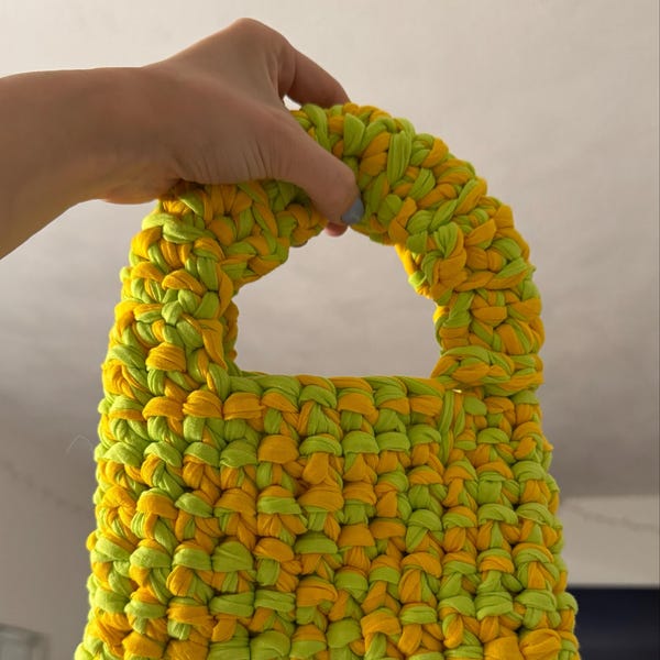 Handmade Crochet Tote Bag: Recycled Cotton Yarn Mini Bag - Etsy