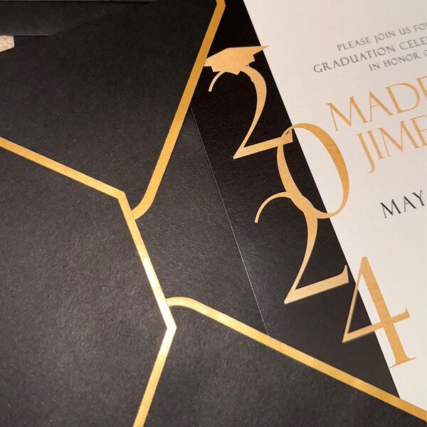 Graduation Announcement Party Invitation Personalized Black Gold Print ...
