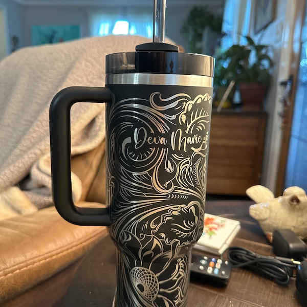 Geometric Engraved Stanley, Tooled Leather Sunflower, Sunflower Scroll ...