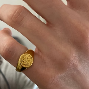 Gold Floral Stamp Signet Ring, 24k Gold Plated Boho Chevalier Ring ...